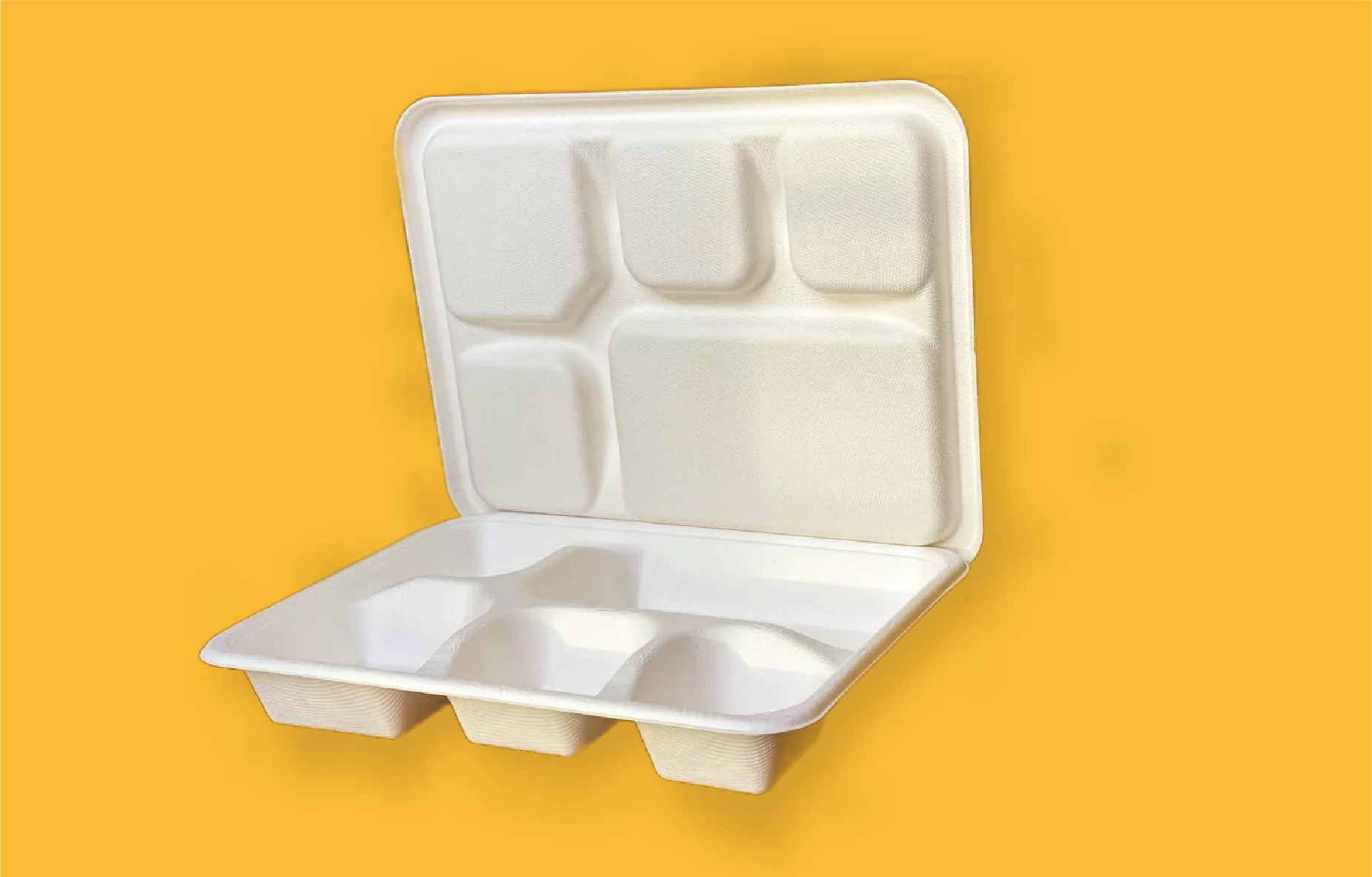 5 COMPARTMENT BIO MEAL TRAY (LID AVAILABLE) WHITE - Ambika Packaging